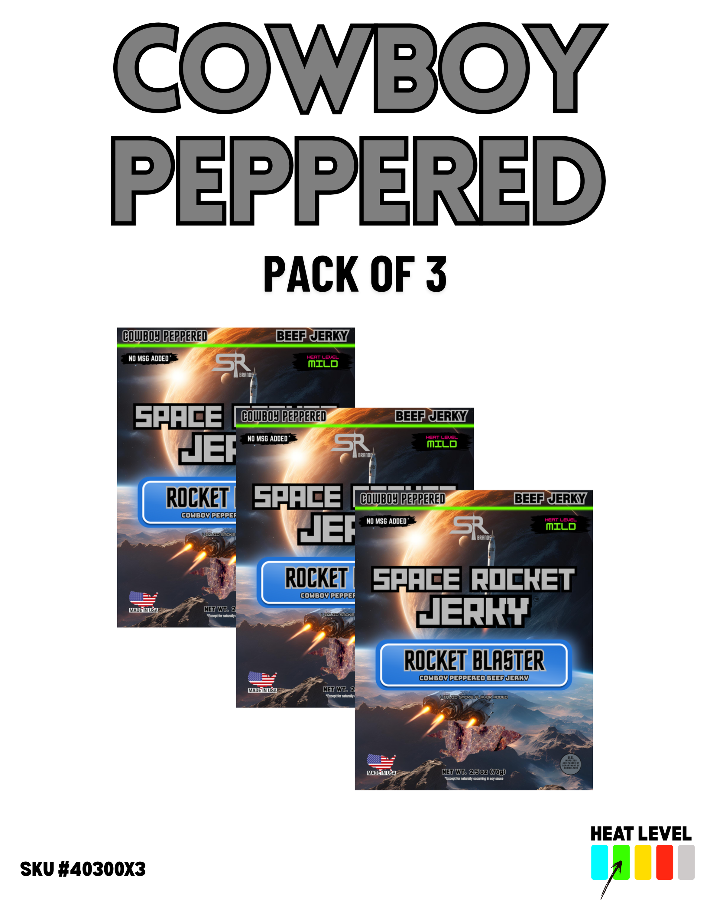 Cowboy Peppered 2.5oz 3-Pack, Beef [Rocket Blaster] – Space Rocket Brands